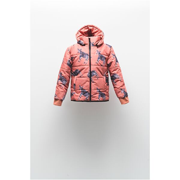 Kapüşonlu Baskılı Unisex Çocuk Mont