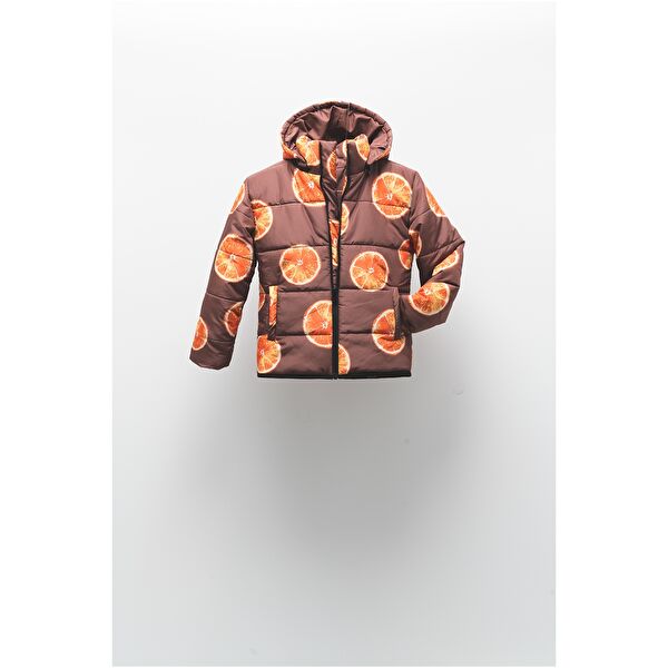 Kapüşonlu Baskılı Unisex Çocuk Mont