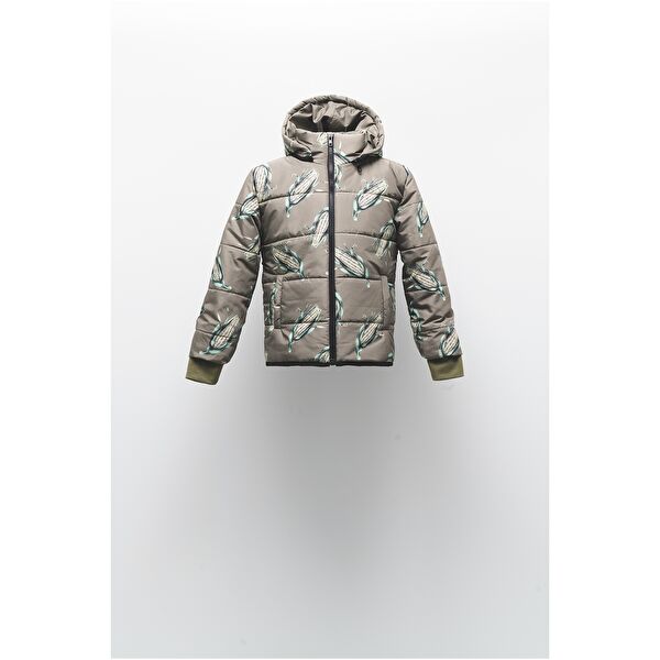 Kapüşonlu Baskılı Unisex Çocuk Mont