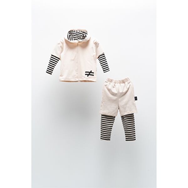 Kapüşonlu Uzun Kollu Çizgili Unisex Bebek 2'li Takım Kapüşonlu Uzun Kollu Çizgili Unisex Bebek 2'li Takım
