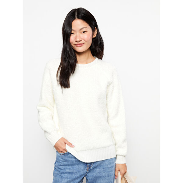 Bisiklet Yaka Düz Uzun Kollu Kadın Triko Kazak