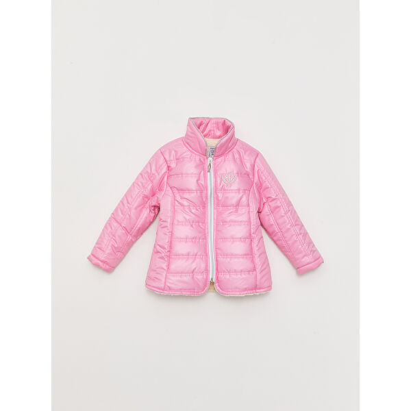 Dik Yaka Nakışlı Kız Çocuk Şişme Mont