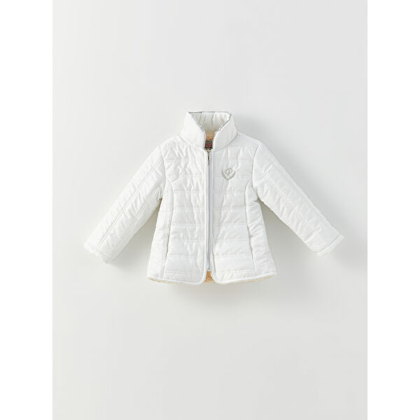 Dik Yaka Nakışlı Kız Çocuk Şişme Mont