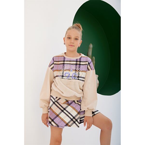 Bisiklet Yaka Ekose Uzun Kollu Kız Çocuk Sweatshirt Bisiklet Yaka Ekose Uzun Kollu Kız Çocuk Sweatshirt