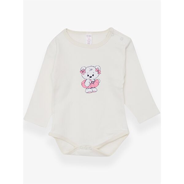 Bisiklet Yaka Uzun Kollu Baskılı Kız Bebek Çıtçıtlı Body