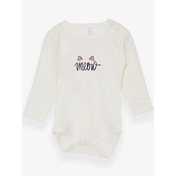 Bisiklet Yaka Uzun Kollu Baskılı Kız Bebek Çıtçıtlı Body