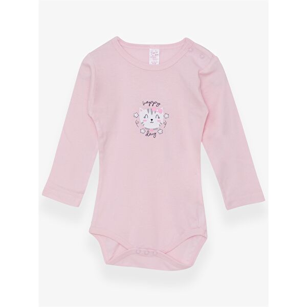 Bisiklet Yaka Uzun Kollu Baskılı Kız Bebek Çıtçıtlı Body