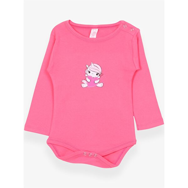 Bisiklet Yaka Uzun Kollu Kız Bebek Çıtçıtlı Body