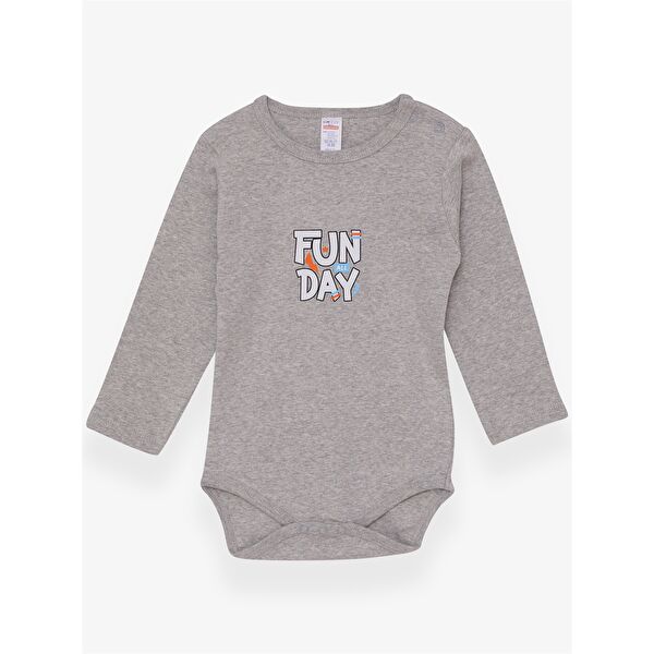 Bisiklet Yaka Uzun Kollu Baskılı Erkek Bebek Çıtçıtlı Body