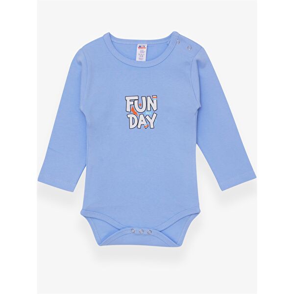 Bisiklet Yaka Uzun Kollu Baskılı Erkek Bebek Çıtçıtlı Body