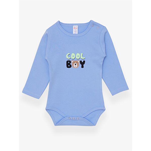 Bisiklet Yaka Uzun Kollu Baskılı Erkek Bebek Çıtçıtlı Body