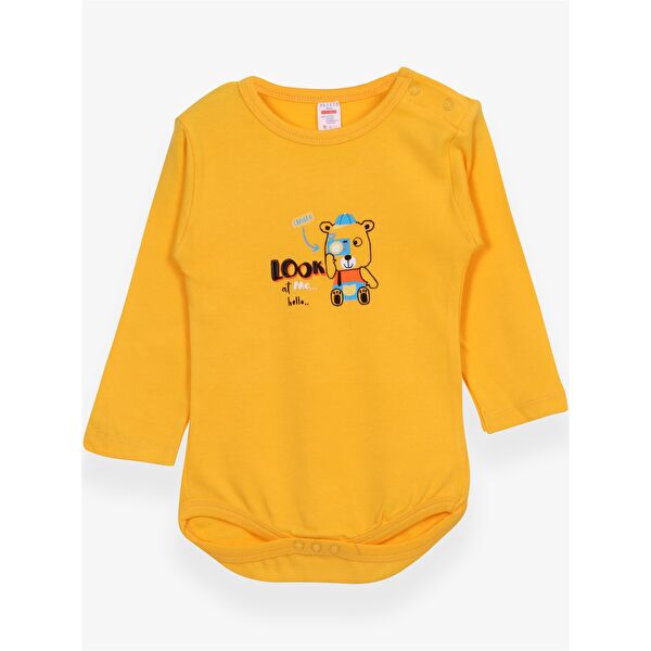 Bisiklet Yaka Uzun Kollu Erkek Bebek Çıtçıtlı Body