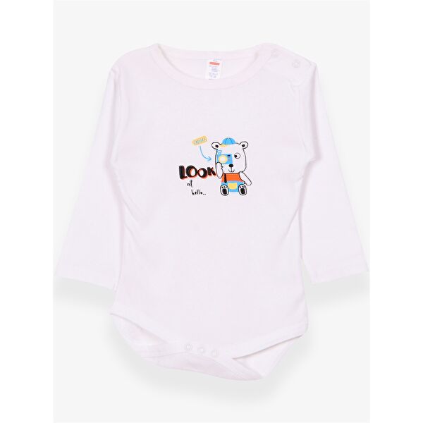 Bisiklet Yaka Uzun Kollu Erkek Bebek Çıtçıtlı Body