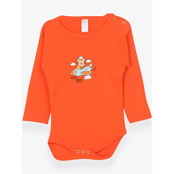 Bisiklet Yaka Uzun Kollu Erkek Bebek Çıtçıtlı Body