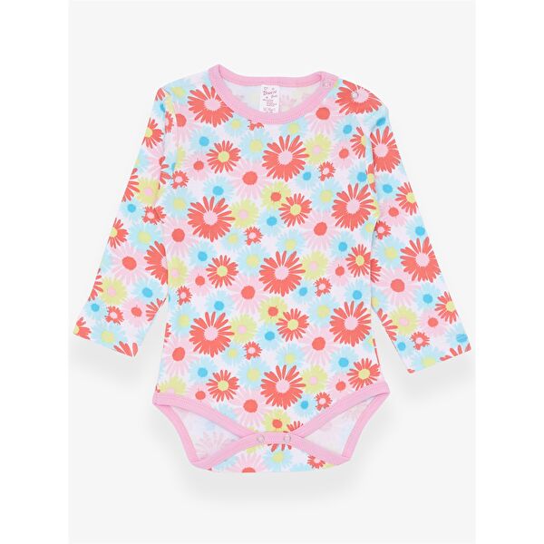 Bisiklet Yaka Uzun Kollu Kız Bebek Çıtçıtlı Body