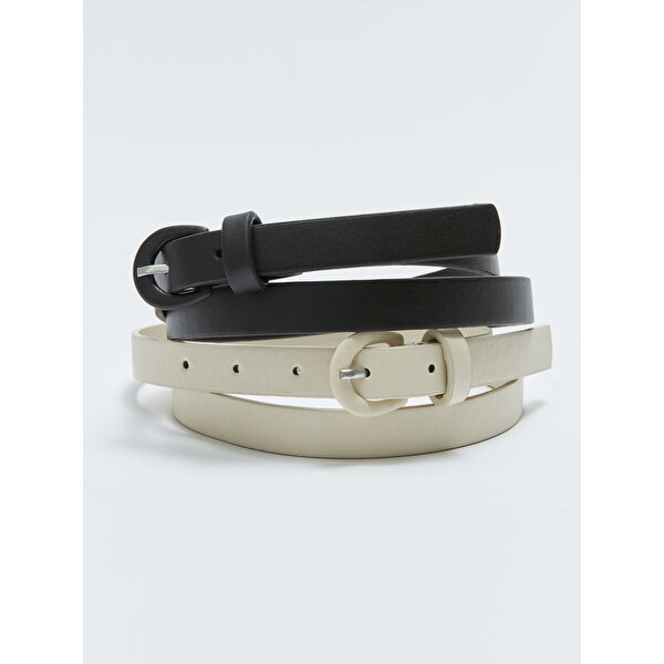 Deri Görünümlü İnce Kadın Kemer 2'li Deri Görünümlü İnce Kadın Kemer 2'li