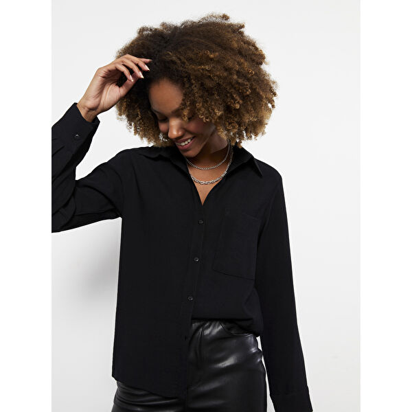 Önden Düğme Kapamalı Düz Uzun Kollu Kadın Gömlek Önden Düğme Kapamalı Düz Uzun Kollu Kadın Gömlek