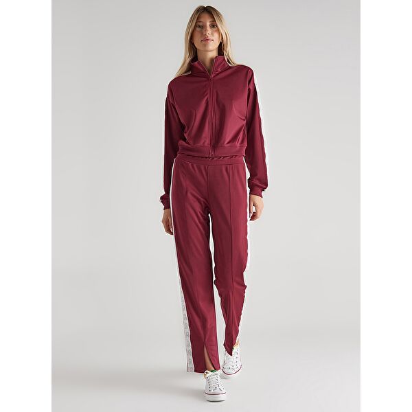 Dik Yaka Baskılı Uzun Kollu Kadın Spor Hırka