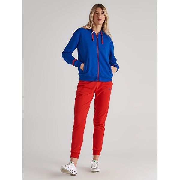 Kapüşonlu Düz Uzun Kollu Kadın Spor Hırka