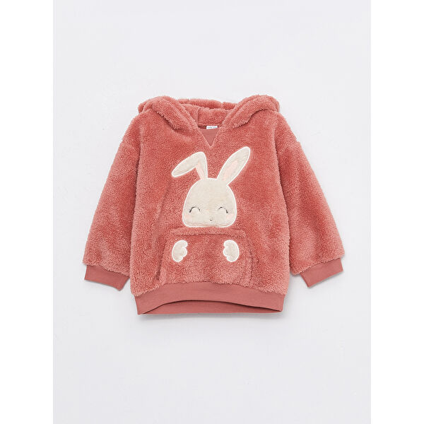 Kapüşonlu Uzun Kollu Nakış Detaylı Pelüş Kız Bebek Sweatshirt Kapüşonlu Uzun Kollu Nakış Detaylı Pelüş Kız Bebek Sweatshirt