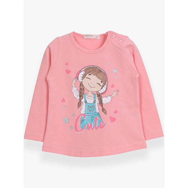 Bisiklet Yaka Uzun Kollu Baskılı Kız Bebek Tişört