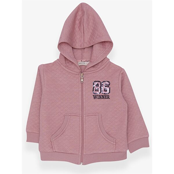 Kapüşonlu Uzun Kollu Kız Bebek Fermuarlı Sweatshirt