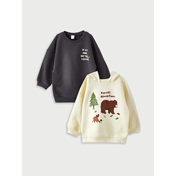 Uzun Kollu Baskılı Erkek Bebek Sweatshirt 2'li