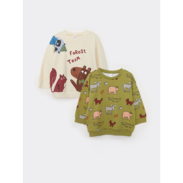 Bisiklet Yaka Uzun Kollu Baskılı Erkek Bebek Sweatshirt 2'li Bisiklet Yaka Uzun Kollu Baskılı Erkek Bebek Sweatshirt 2'li