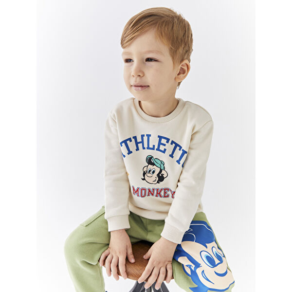 Bisiklet Yaka Uzun Kollu Nostaljik Maymun Baskılı Erkek Bebek Sweatshirt Bisiklet Yaka Uzun Kollu Nostaljik Maymun Baskılı Erkek Bebek Sweatshirt