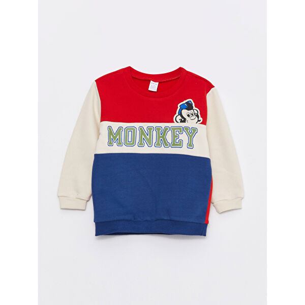 Bisiklet Yaka Uzun Kollu Nostaljik Maymun Baskılı Erkek Bebek Sweatshirt Bisiklet Yaka Uzun Kollu Nostaljik Maymun Baskılı Erkek Bebek Sweatshirt