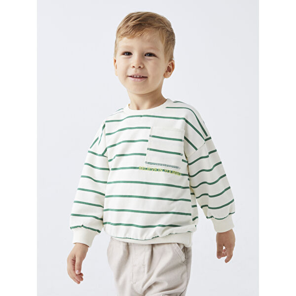 Bisiklet Yaka Uzun Kollu Çizgili Erkek Bebek Sweatshirt