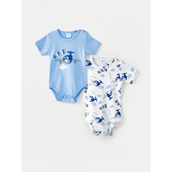 Bisiklet Yaka Kısa Kollu Baskılı Erkek Bebek Çıtçıtlı Body 2'li Bisiklet Yaka Kısa Kollu Baskılı Erkek Bebek Çıtçıtlı Body 2'li