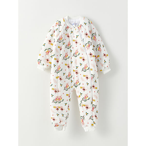 Bisiklet Yaka Uzun Kollu Baskılı Kız Bebek Uyku Tulumu