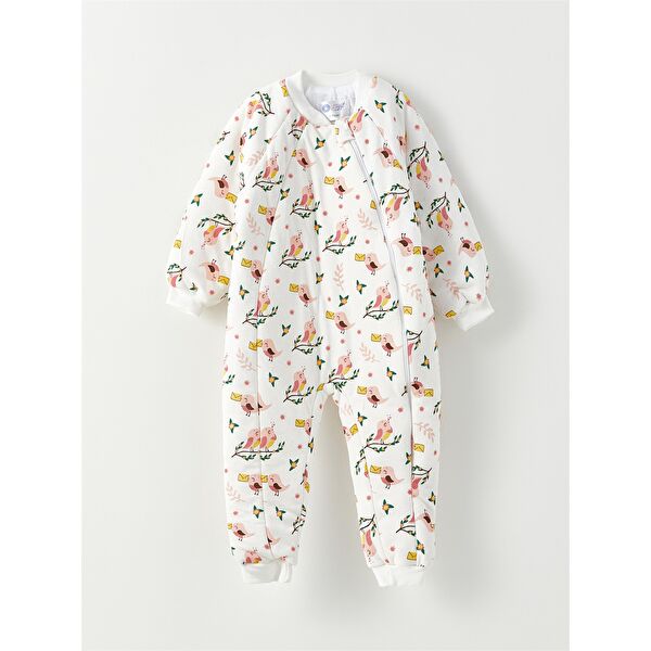 Bisiklet Yaka Uzun Kollu Baskılı Kız Bebek Uyku Tulumu