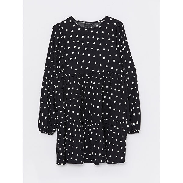 Bisiklet Yaka Desenli Uzun Kollu Kadın Elbise