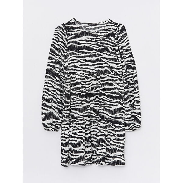 Bisiklet Yaka Desenli Uzun Kollu Kadın Elbise