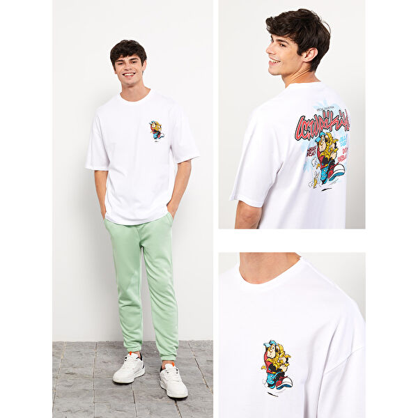 Bisiklet Yaka Kısa Kollu Nostaljik Maymun Baskılı Penye Erkek Tişört