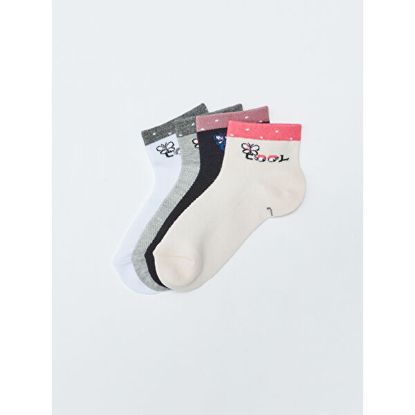 Desenli Kız Çocuk Patik Çorap 4'lü
