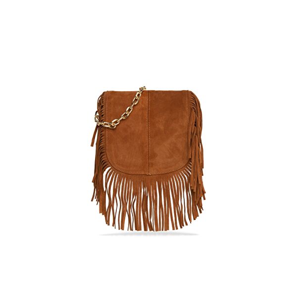 Hakiki Deri Püsküllü Kadın Çapraz Çanta