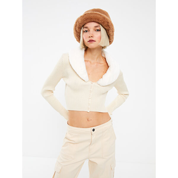 Ceket Yaka Düz Uzun Kollu Kadın Triko Hırka