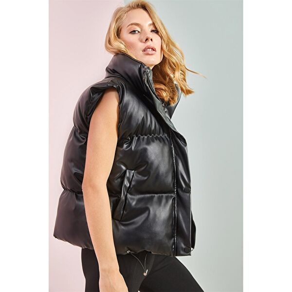 Dik Yaka Düz Kadın Şişme Yelek