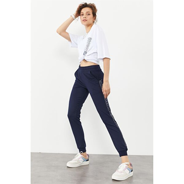 Beli Lastikli Baskılı Kadın Eşofman Altı