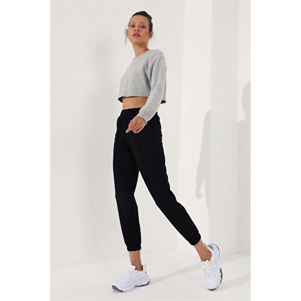 Beli Lastikli Kabartma Baskılı Kadın Jogger Eşofman Altı