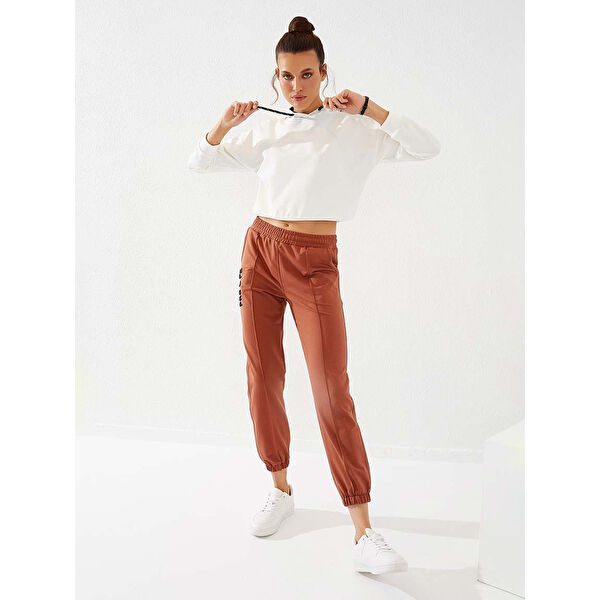 Beli Lastikli Kabartma Baskılı Kadın Jogger Eşofman Altı