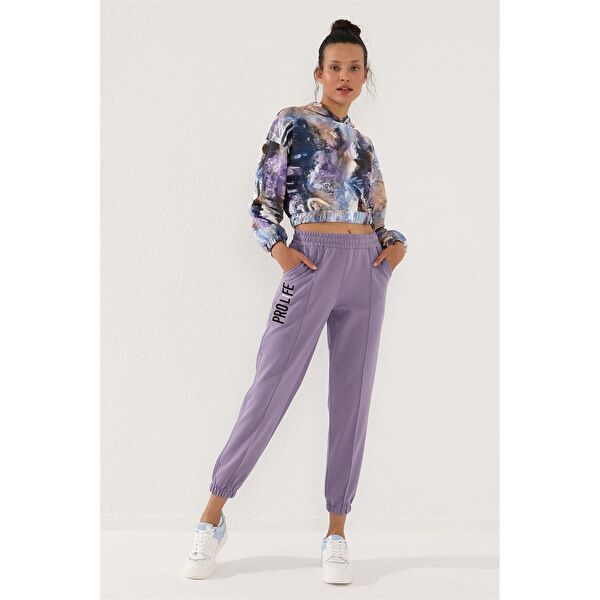 Beli Lastikli Kabartma Baskılı Kadın Jogger Eşofman Altı