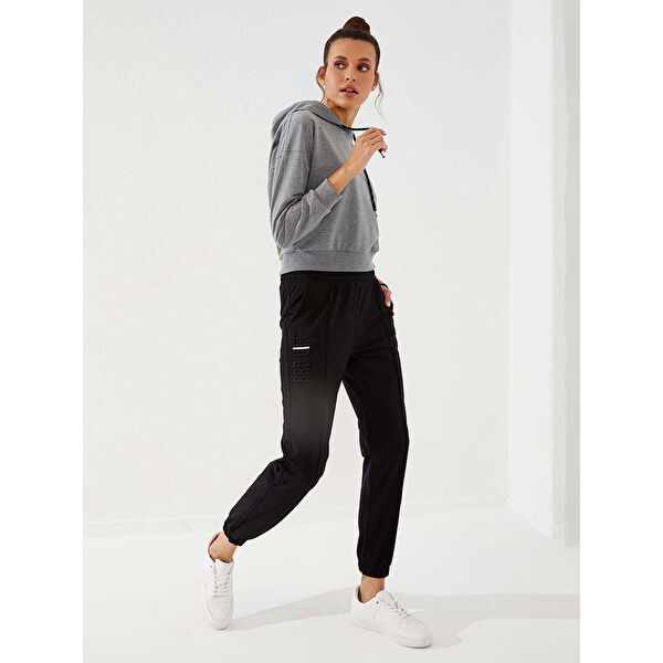 Beli Lastikli Kabartma Baskılı Kadın Jogger Eşofman Altı