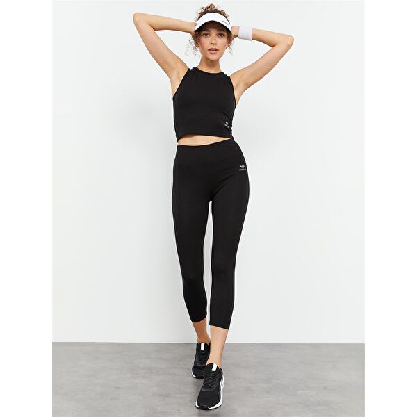 Bisiklet Yaka Baskılı Kadın Atlet ve Tayt Takımı