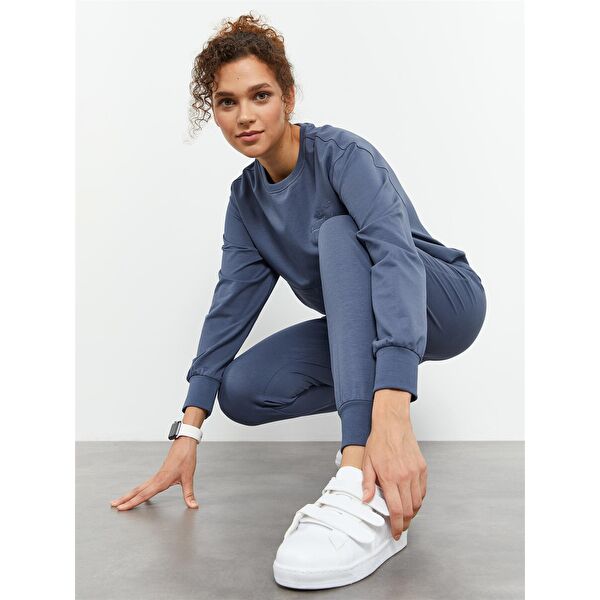 Bisiklet Yaka Baskılı Uzun Kollu Kadın Sweatshirt ve Eşofman Altı