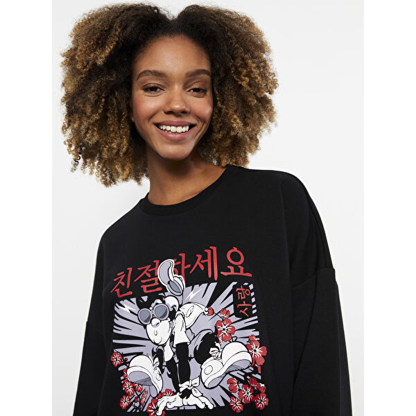 Bisiklet Yaka Nostaljik Maymun Baskılı Uzun Kollu Kadın Sweatshirt Bisiklet Yaka Nostaljik Maymun Baskılı Uzun Kollu Kadın Sweatshirt