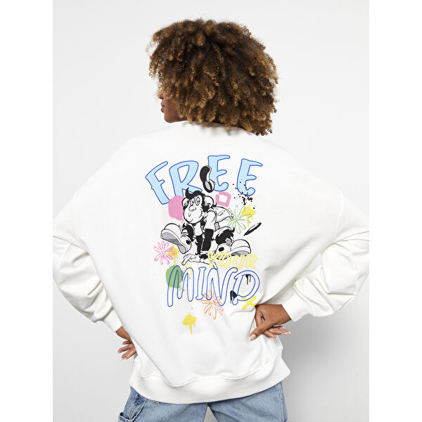 Bisiklet Yaka Nostaljik Maymun Baskılı Uzun Kollu Kadın Sweatshirt Bisiklet Yaka Nostaljik Maymun Baskılı Uzun Kollu Kadın Sweatshirt